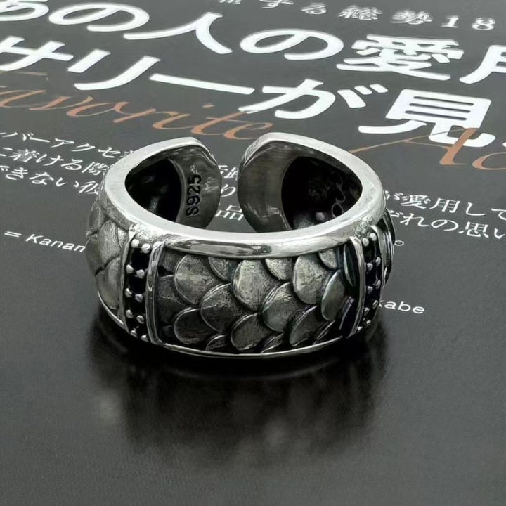 New Men's Dragon Scale Ring S925 Sterling Silver Hip Hop Trend Ring Set ...