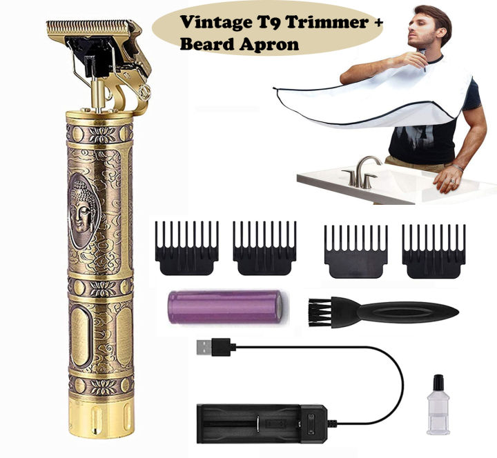 2 in 1 Combo Set Beard Apron and T9 VINTAGE Hair Trimmer for Men ...