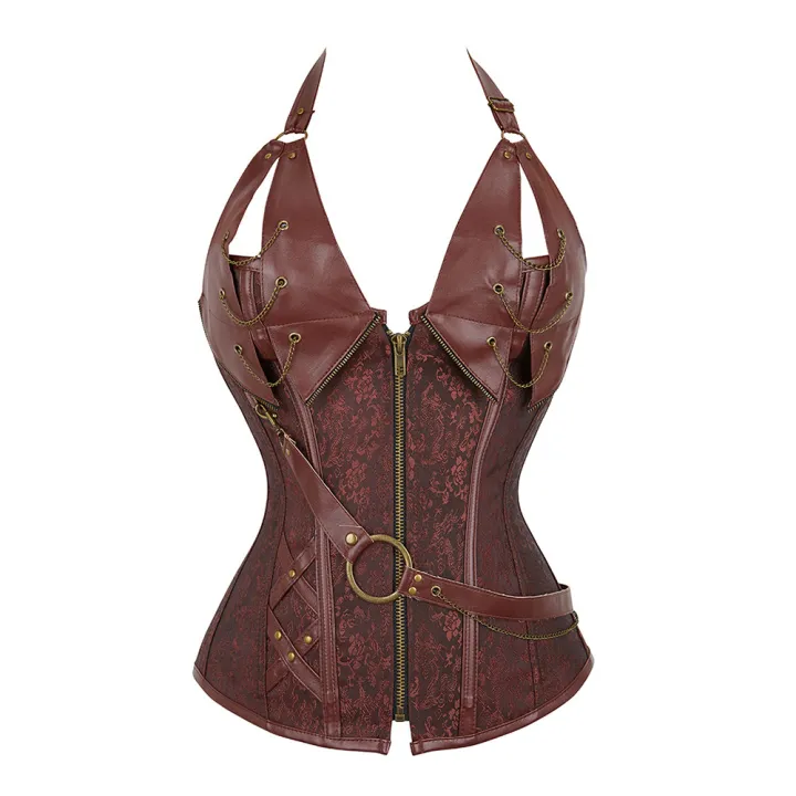 Women Medieval Viking Pirate Costume Gothic Leather Overbust Corselet ...