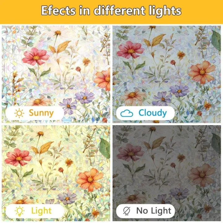 Decorative 45x200cm Decorative Window Film PVC Floral Stained Glass ...