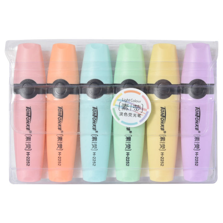 6 Pcs/set Highlighter Pastel Colors Chisel Tip Marker Pen Flat Single ...