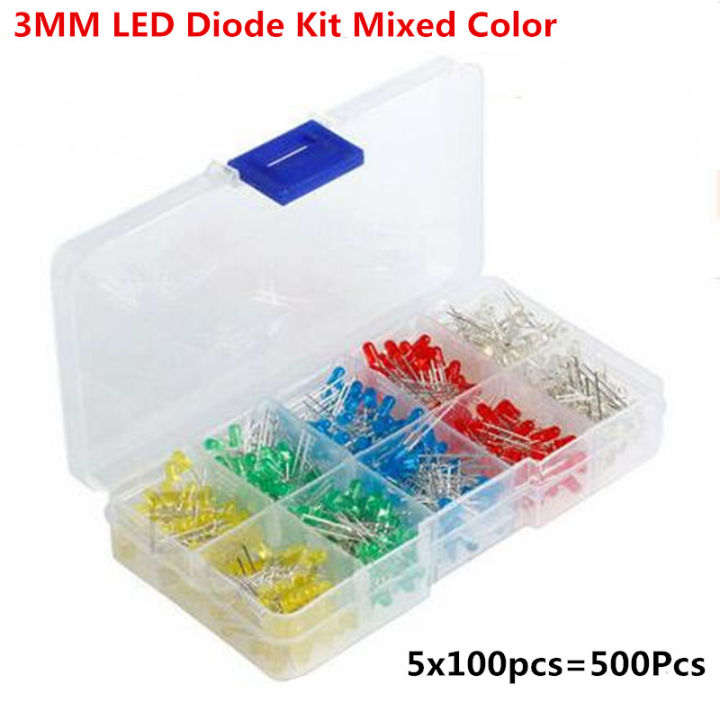 5x100pcs=500Pcs 3MM LED Diode Kit Mixed Color Red Green Yellow Blue ...