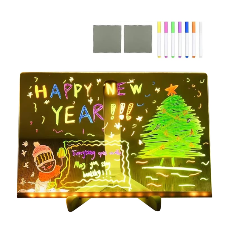 Acrylic LED Luminous Draw Board with Night Light Colorful 7 Pens DIY ...