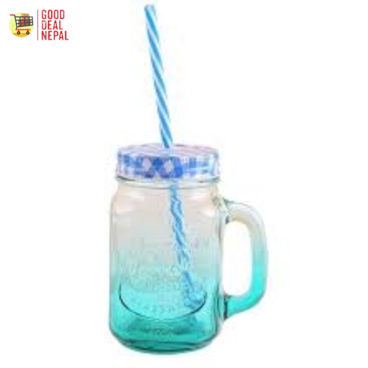 Mason Jar Mugs With Lid And Straw - 1 Pcs Multicolour | Daraz.com.np