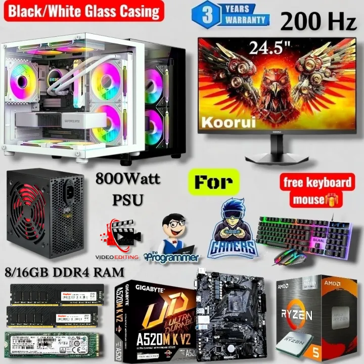 Transparent Gaming PC Full Setup Ryzen 5 5600GT/ 200hz 24" 1ms 100%Srgb ...