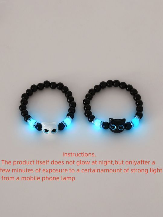 S_way Matching Bracelets Couples Women Men Luminous Cute Cat Friendship ...