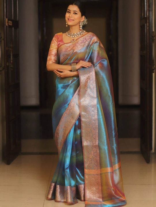 Elegant Soft Tissue Silk Saree with Stunning Rainbow Shimmer and ...