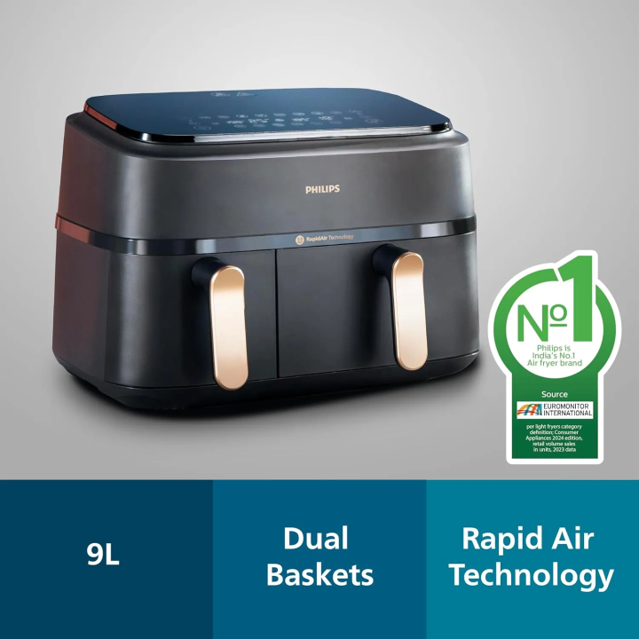 Philips 9L [6+3] Airfryer with Dual Baskets for Full Tray Cooking & 8 ...