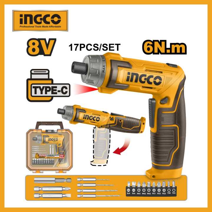 INGCO 8V 6Nm Cordless screwdriver With LED work light CSDLI08025 ...