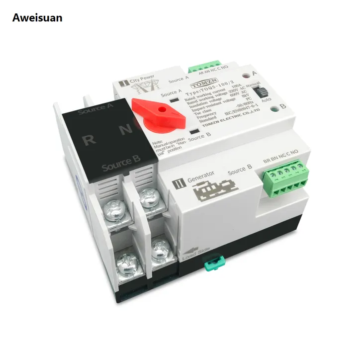 Aweisuan TOMZN Single Phase Din Rail ATS 220V Dual Power Automatic ...