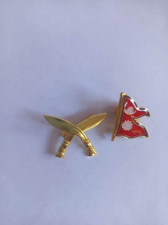 Golden Khukuri Cross with Nepali Flag Badge Combo Offer | Daraz.com.np