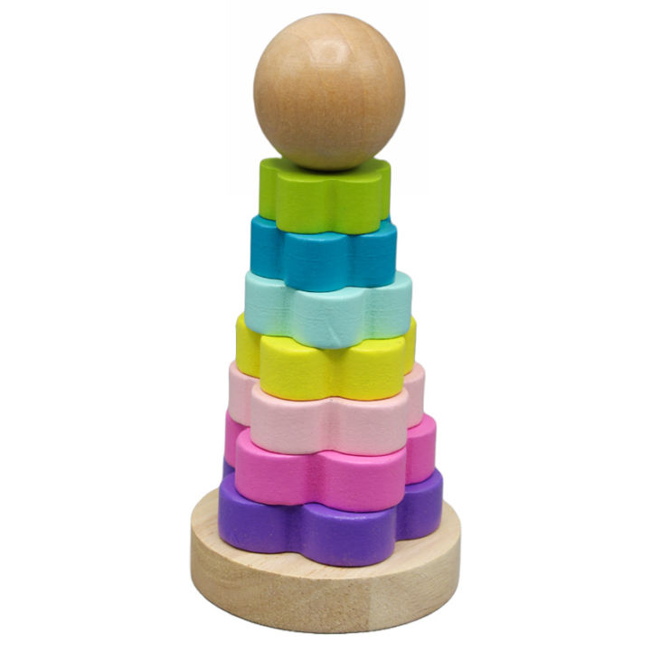 Cute Baby- Montessori Rainbow 7 Sorting & Stacking Wooden Rings Tower ...