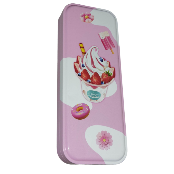 Ice-Cream Print Metal Pencil Stationery Box Organizer for Kids Students ...