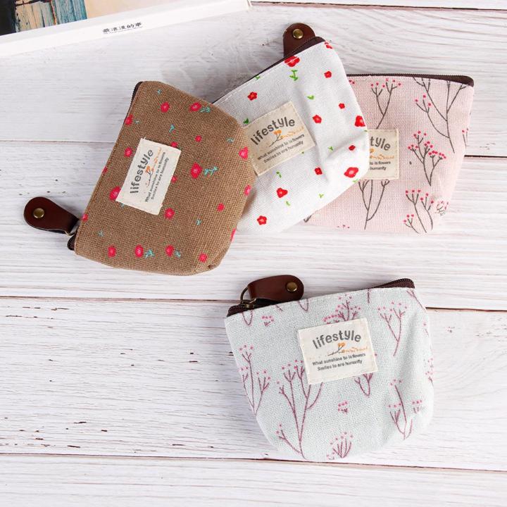 Fashion Card Holder Change pouch Korean Style Flower Canvas Zipper Coin ...