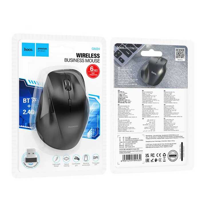 Hoco GM24 Wireless Mouse | Dual-Mode Bluetooth 2.4gHz USB Side Buttons ...