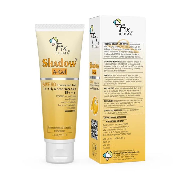 Fix Derma Shadow A-Gel SPF 30 Transparent Gel for Oily & Acne Prone ...
