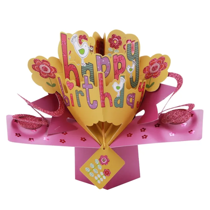 3D Happy Birthday with Flowers Pop Up Greeting Card Handmade Gift Card ...