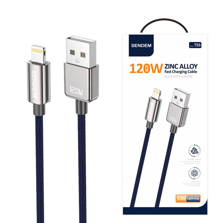 USB to Lightning Fast Charge 120 W High Speed Data Transfer Braided ...
