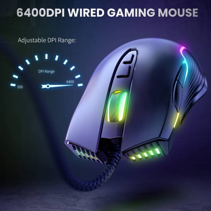 ONIKUMA CW905 RGB Gaming Mouse Wired USB Optical Computer Mice With RGB Backlit 6 Adjustable DPI ...