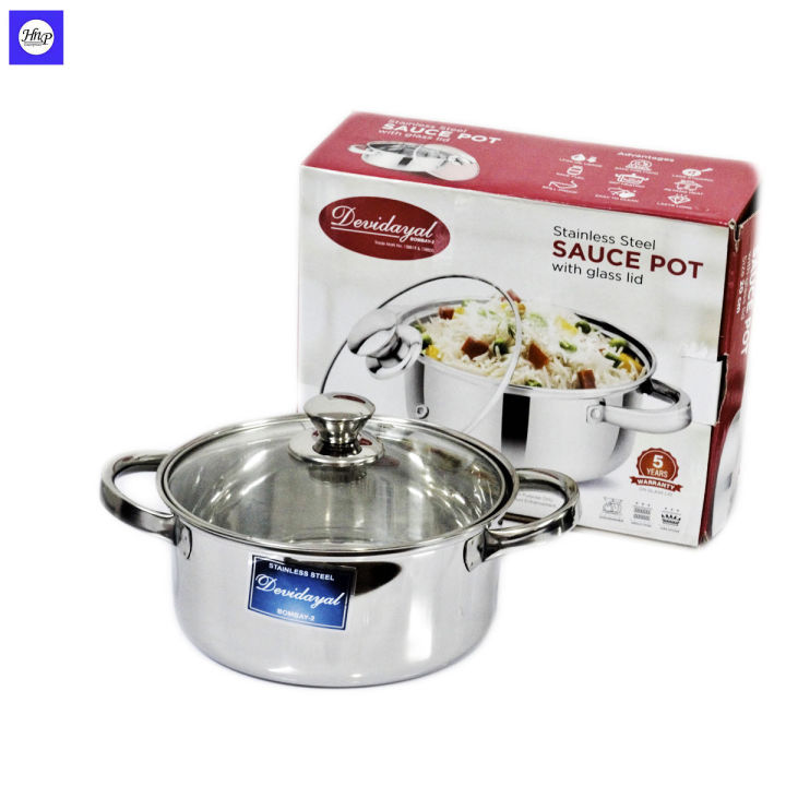 DeviDayal Stainless Steel Sauce Pot With Temperate Glass Lid - 1000 ML ...