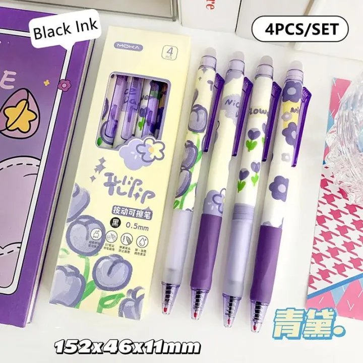 4pcs Kawaii Erasable Pens Cute Gel Pen Blue and Black Ink ST Nib ...