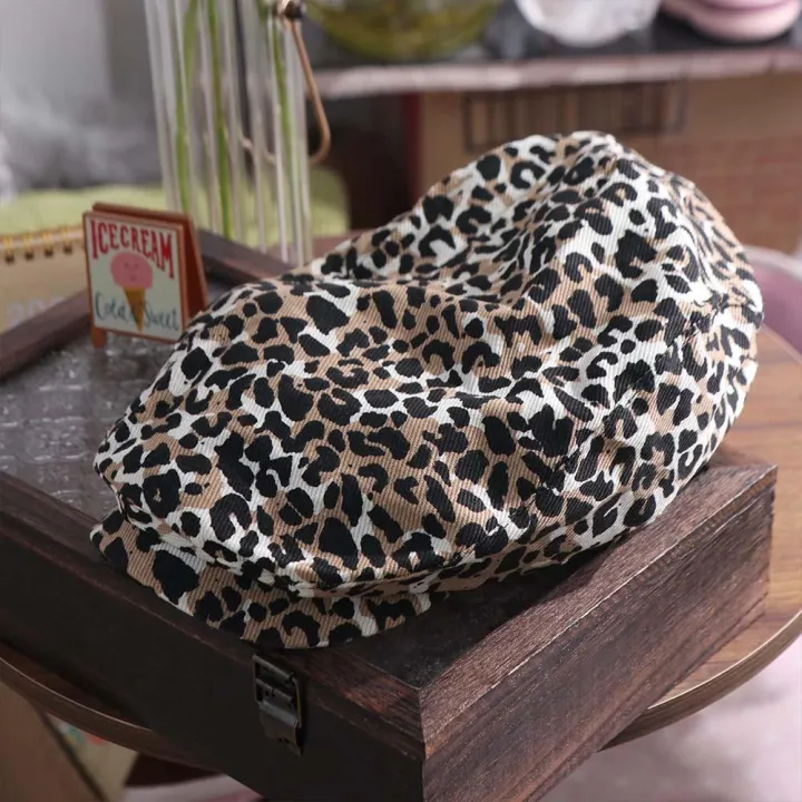 Fashion Leopard Print Beret Flat Y2k Leopard Painter Hat Classic Spicy ...
