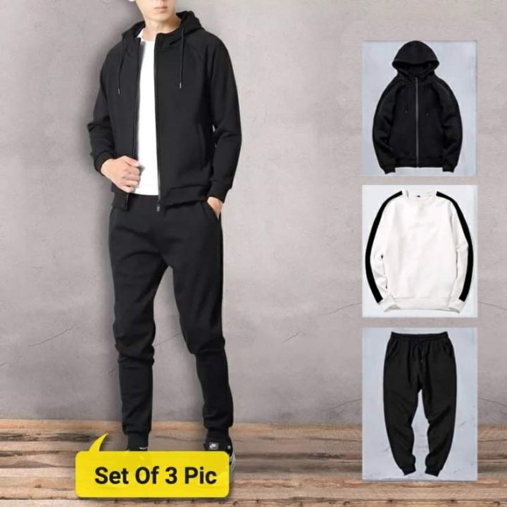 Set Of 3 Pic Winter Men’s Comfortable Tracksuit Set Hoodie Jogger And ...