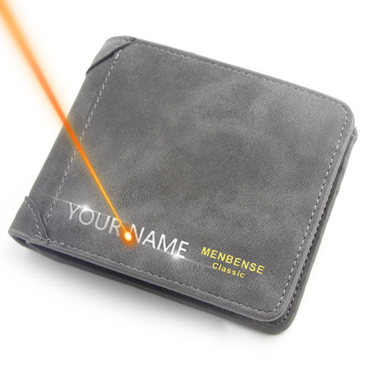 New Short Men Wallets Slim Card Holder Photo Holder Name Engraved ...