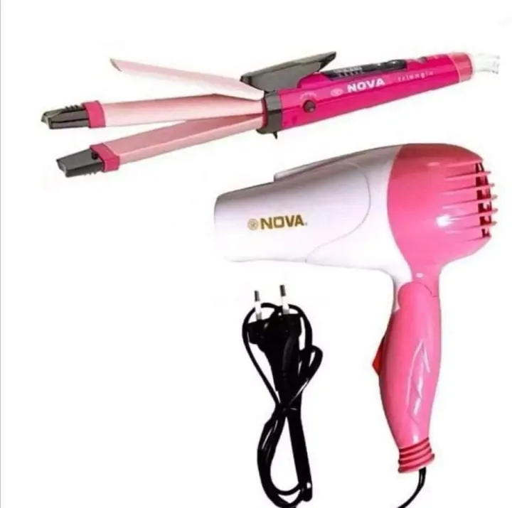 Combo Nova Foldable Dryer 1000W + Mini Ceramic Hair Straightener | Daraz.com.np