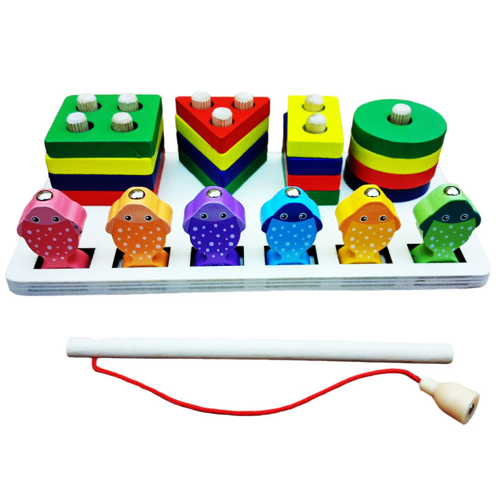 Wooden Montessori Magnetic Fishing & Shape Matching Puzzle Board ...