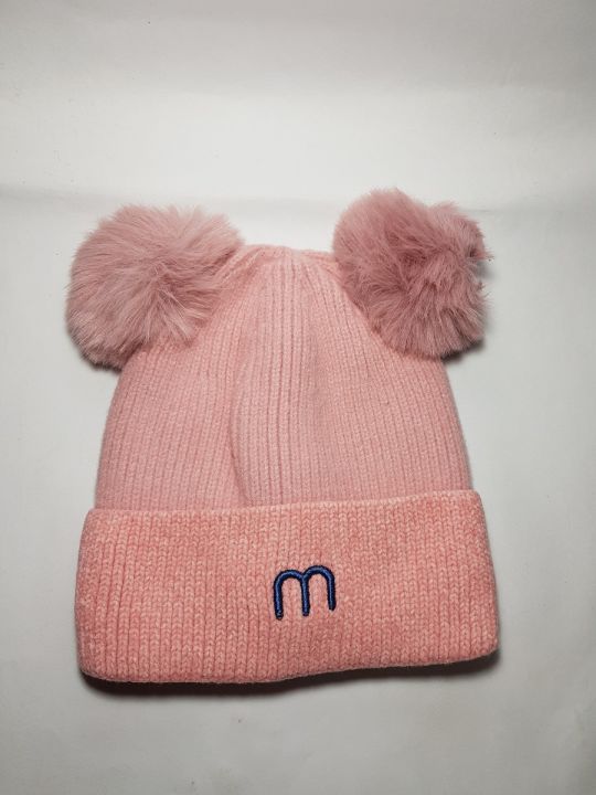 Premium Rabbit Wool Woolen Cap for Ladies with Two Poom Poom ( Beanie ...