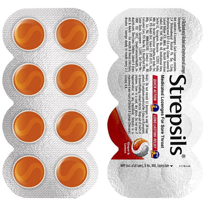 Strepsils Ginger & Lemon Medicated Lozenges For Sore Throat (5x8=40 ...