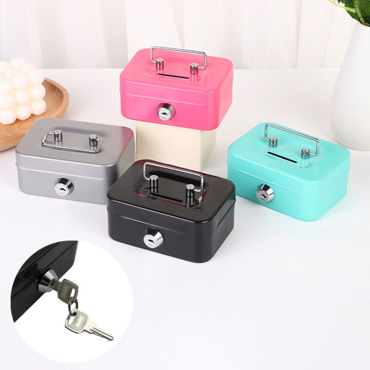 Metal Cash Box Mini Safe Lock Box Money Bank Metal Coin Bank Security ...