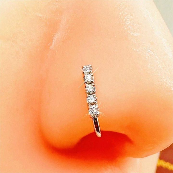 1pc Fashion Copper Faux Nose Ring with Shiny Zirconia Stone for Women's ...