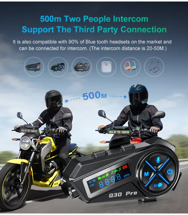 Q30pro Bluetooth Intercom Headset for Motorcycle Helmets, 500M Intercom ...