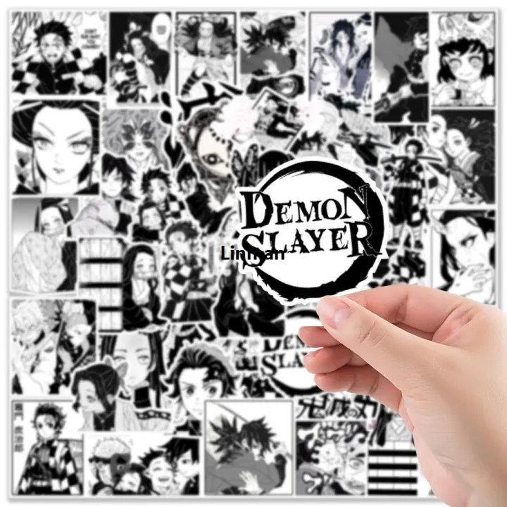 Linman 10/30/50/103PCS Black and White Cartoon Demon Slayer Stickers ...