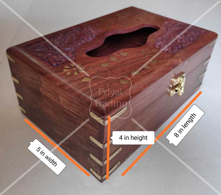 8x5 inch Wooden Tissue Box Napkin Holder Cover with Brass inlay and ...
