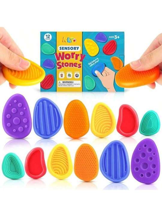 2 Boxes 12 Pack Textured Fidget Stone Kids: Worry Stones Sensory Tools ...