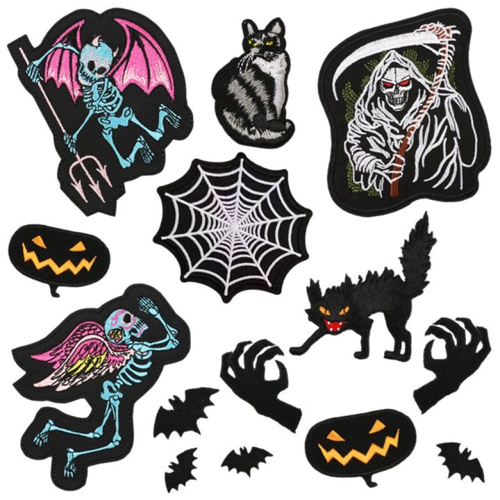 Hats DIY Ghost Bat Clothes Stickers Iron on Halloween Embroidery Badge ...