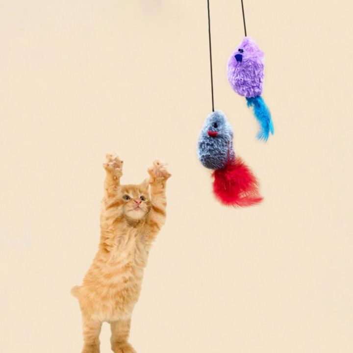 Teasing Cat Toy Plush/Feather Hanging Mouse Cat Toy with Sticky Hook ...