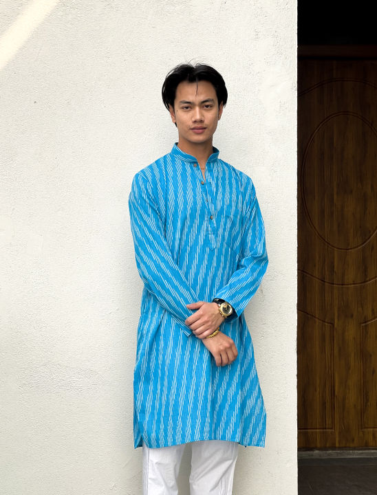 Hathighoda Men’s Hand Loom Sky Blue Dhaka Kurta Surwal Set | Festive ...