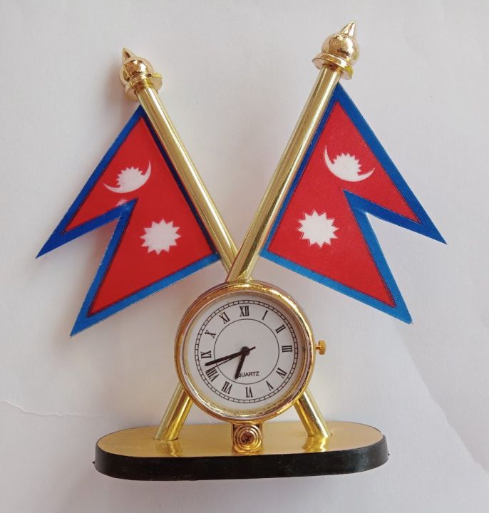 Unbreakable Nepal Flag With Watch Clock, Clock Table, Table Decor ...