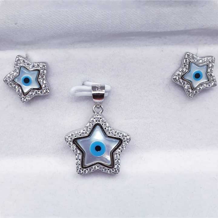 Pure Silver Star Evil Eye Pendent Set for Women | Daraz.com.np