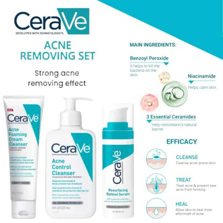 Cera V Acne Control Cleanser 237ml + Resurfacing Retinol Serum 30ml ...