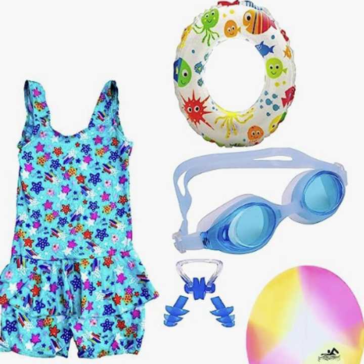 Girls Swimming Kit with Swimming Costume Swimming Goggles Swim Ring ...