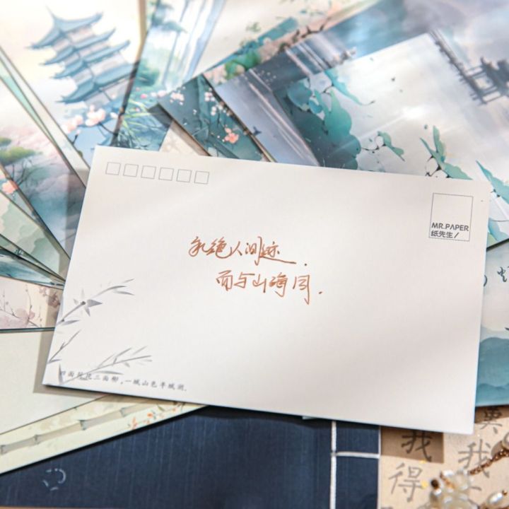 Writing Vintage Cards Chinese Scenery Mountain Sea Message Cards ...