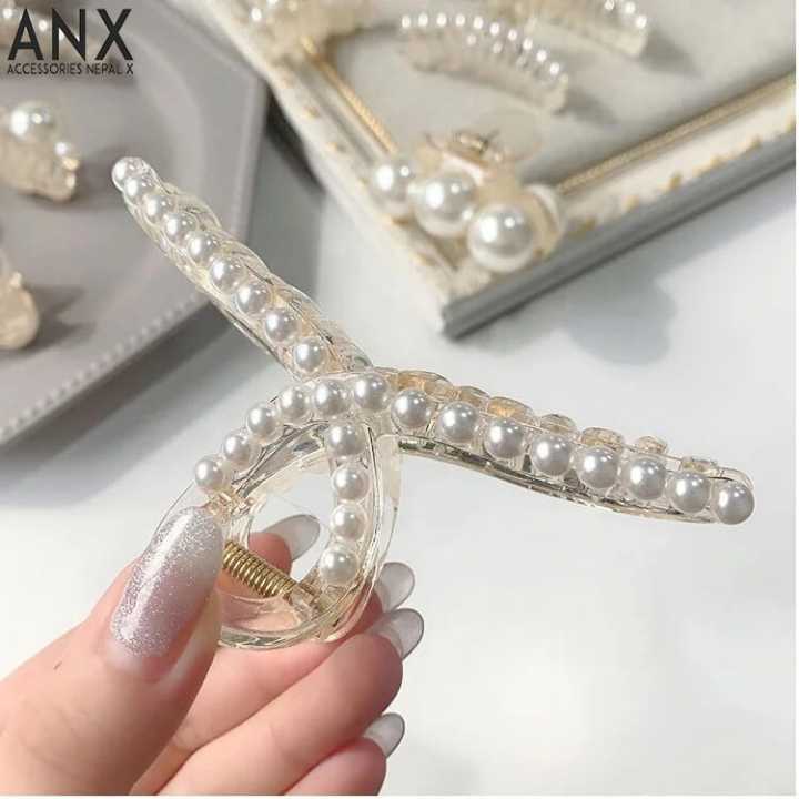 ANX Pearl Stone Studded Viral Infinity Designed Hair Claw Clip For ...