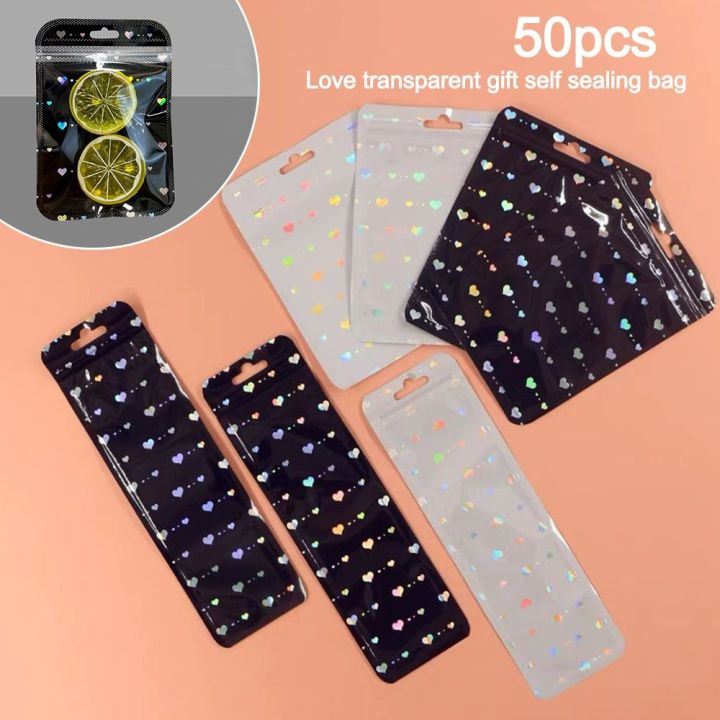 50Pcs Multifunction Plastic Self Sealing Bag Resealable Laser Heart ...