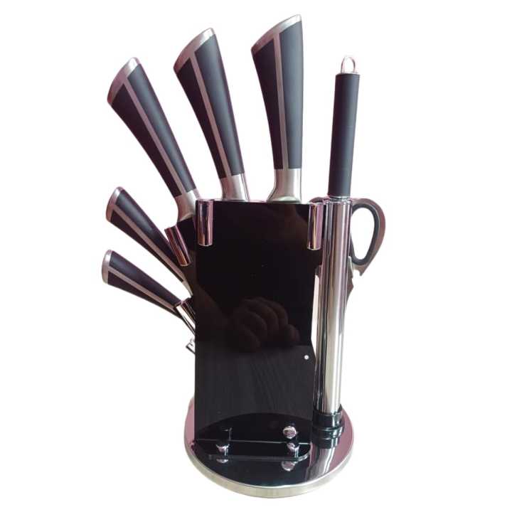 Stainless Steel Premium 8 Pcs Kitchen Knife Set With Rotating Stand ...