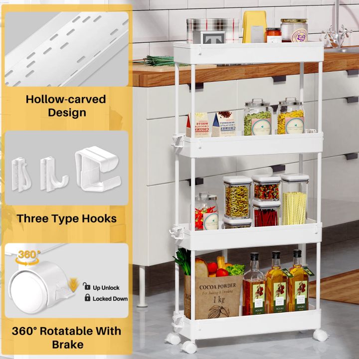 Spacekeeper 4 Tier Slim Storage Cart Mobile Shelving Unit Organizer ...